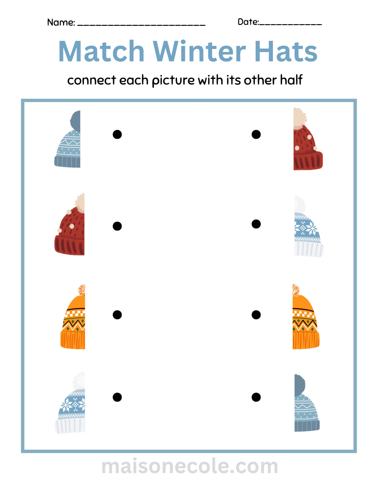 Winter Hat Matching Games: Fun Worksheets for Preschoolers - Maison Ecole