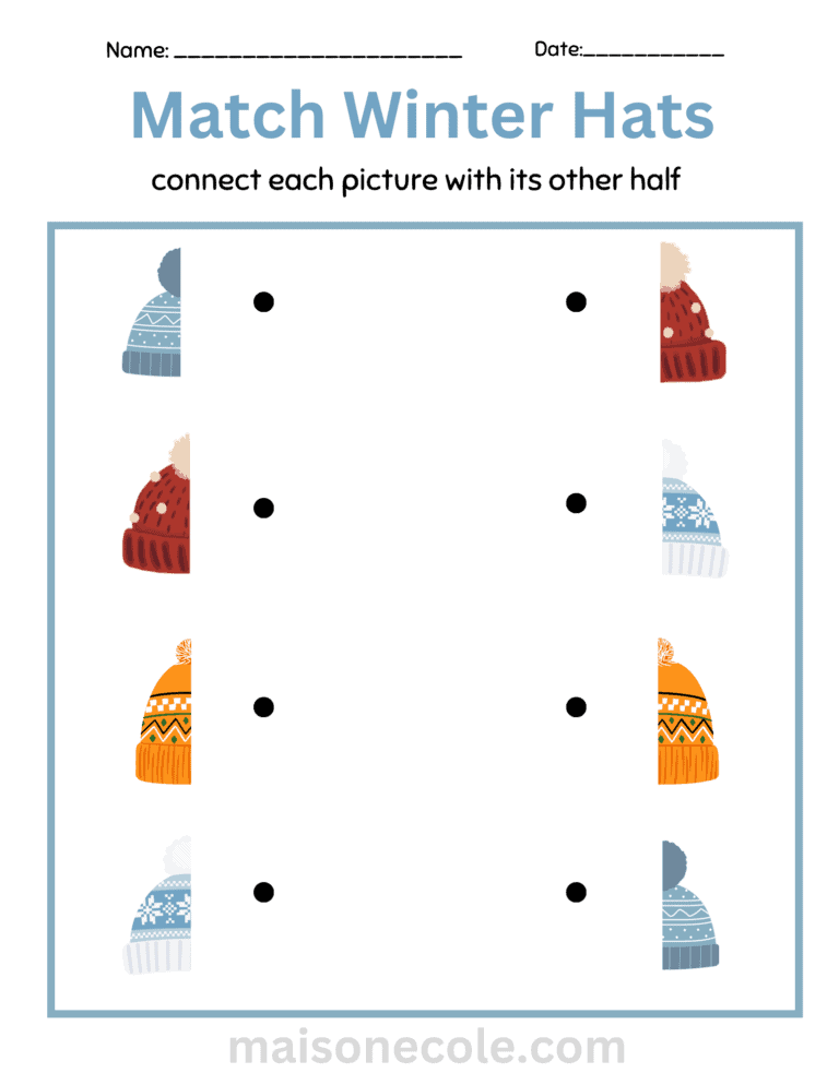 Winter Hat Matching Games: Fun Worksheets for Preschoolers - Maison Ecole