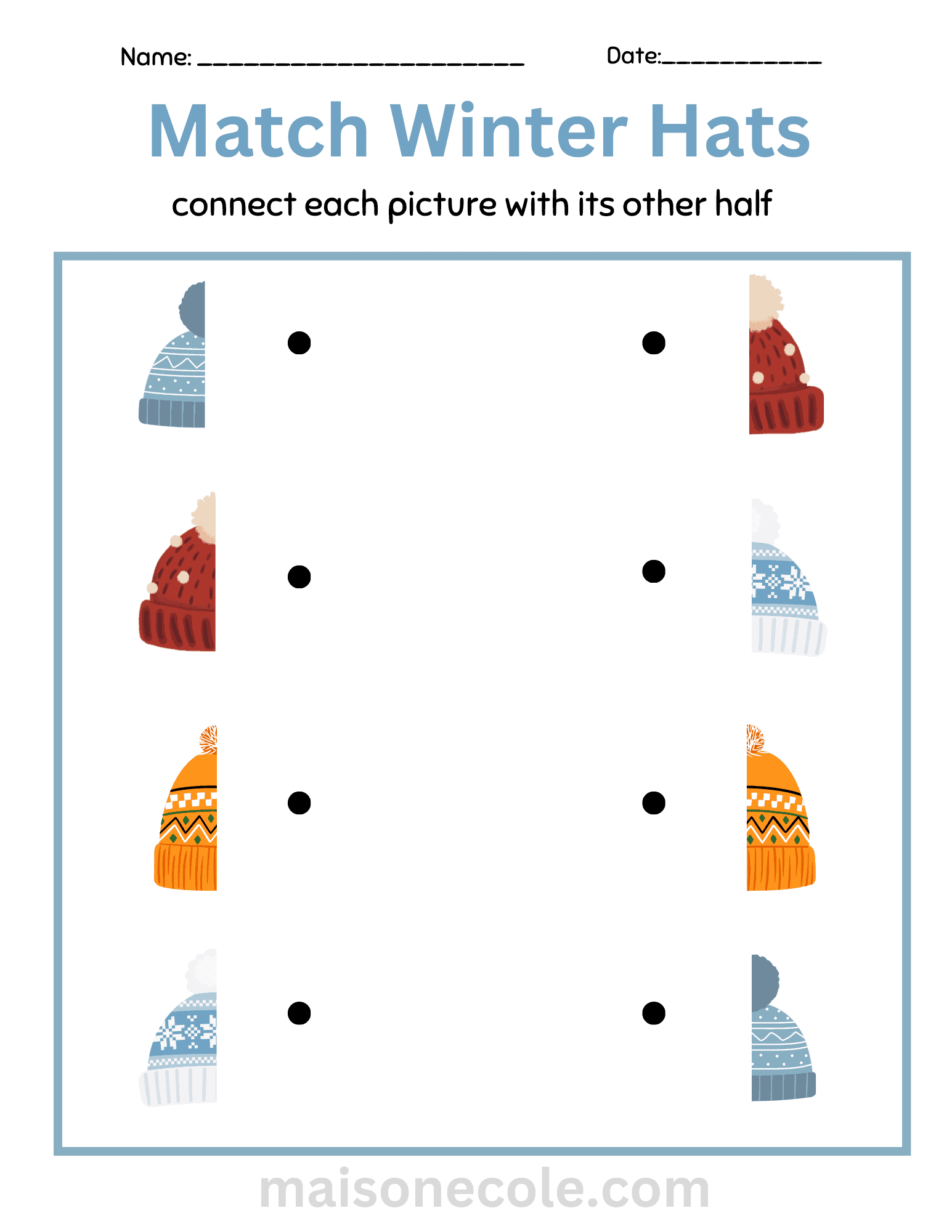 Winter Hat Matching Games: Fun Worksheets for Preschoolers - Maison Ecole